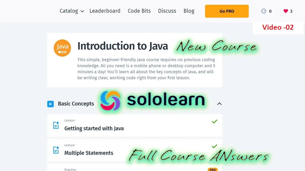 Introduction To Java Solo Learn New Course Answers Of Basic Concepts