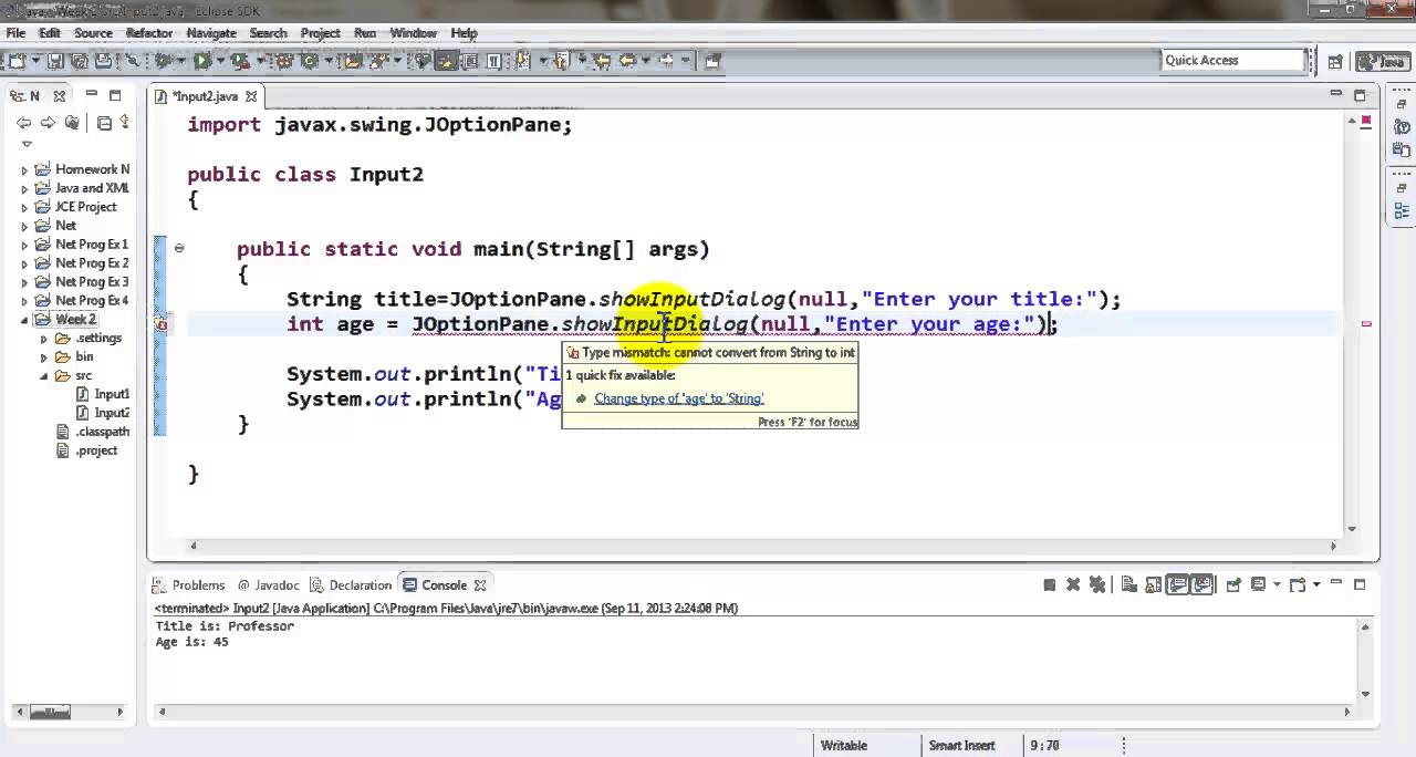 Java Tutorial Accepting An Int Value Using Gui Input Dialog Youtube