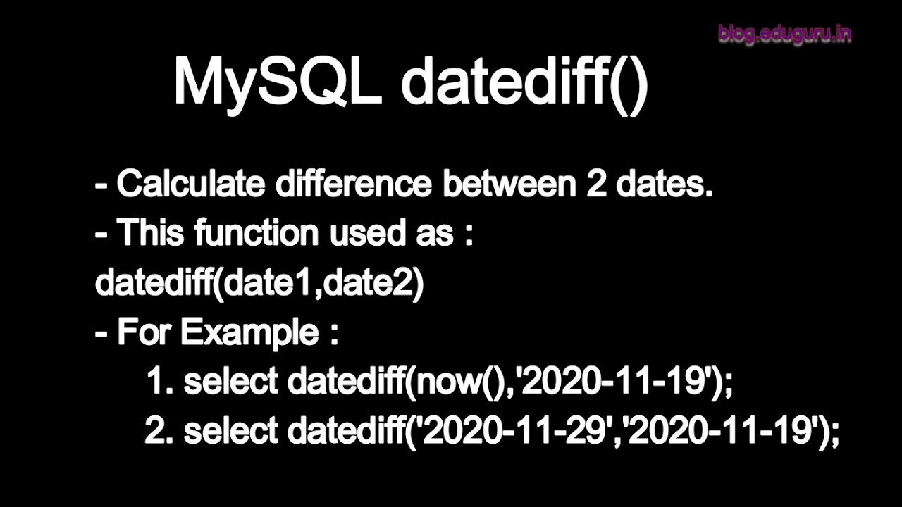 Mysql Datediff Function Youtube