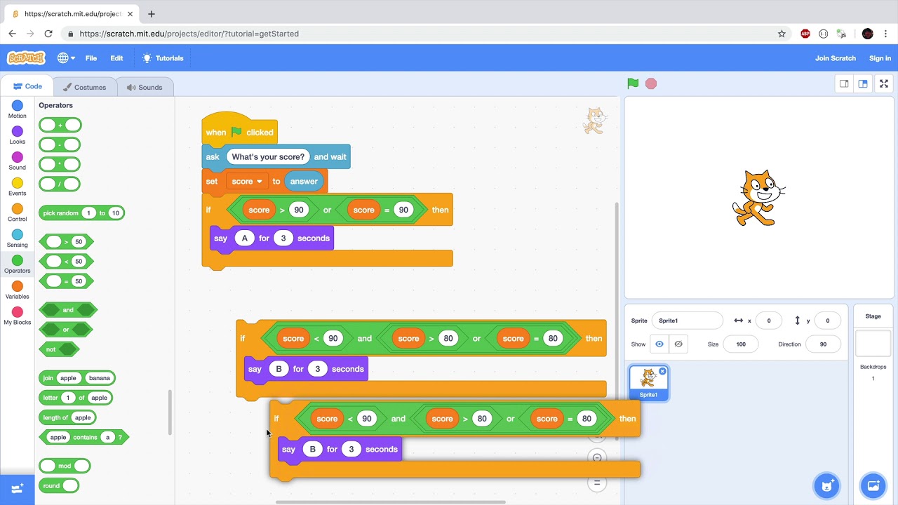 Scratch 11 Logical Operators Example Grading Youtube