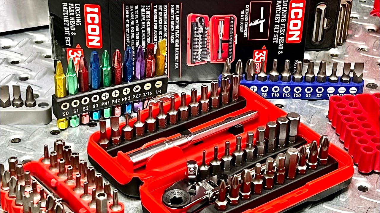 New Icon Locking Flex Head Ratchet With 35 Piece Bit Set 58074
