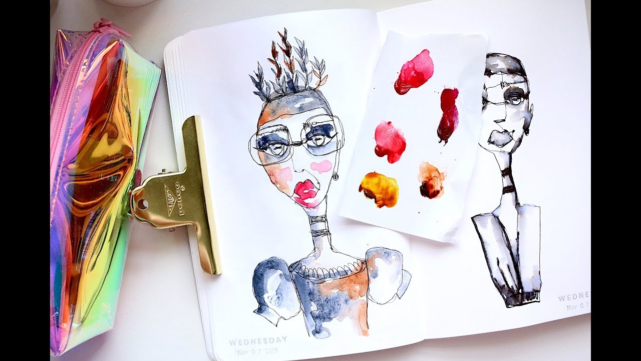 Continuous Line Drawing Watercolour Illustration Tutorial Youtube