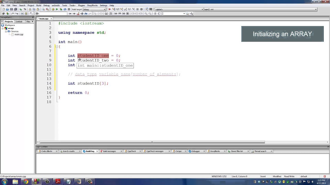C Programming Tutorials 14 Arrays Declaring And Initializing
