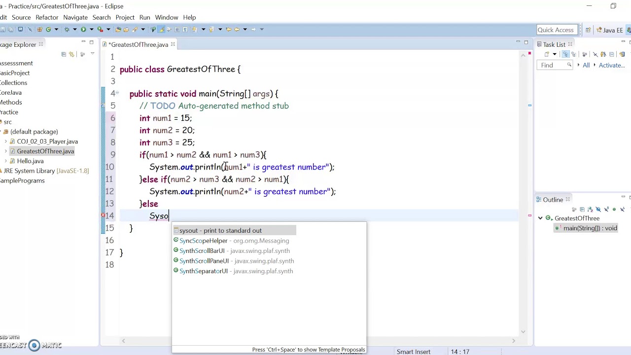 How To Find Greatest Of Three Numbers In Java Using Eclipse Youtube