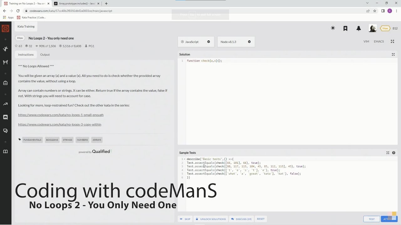 Codewars 8 Kyu No Loops 2 You Only Need One Javascript Youtube