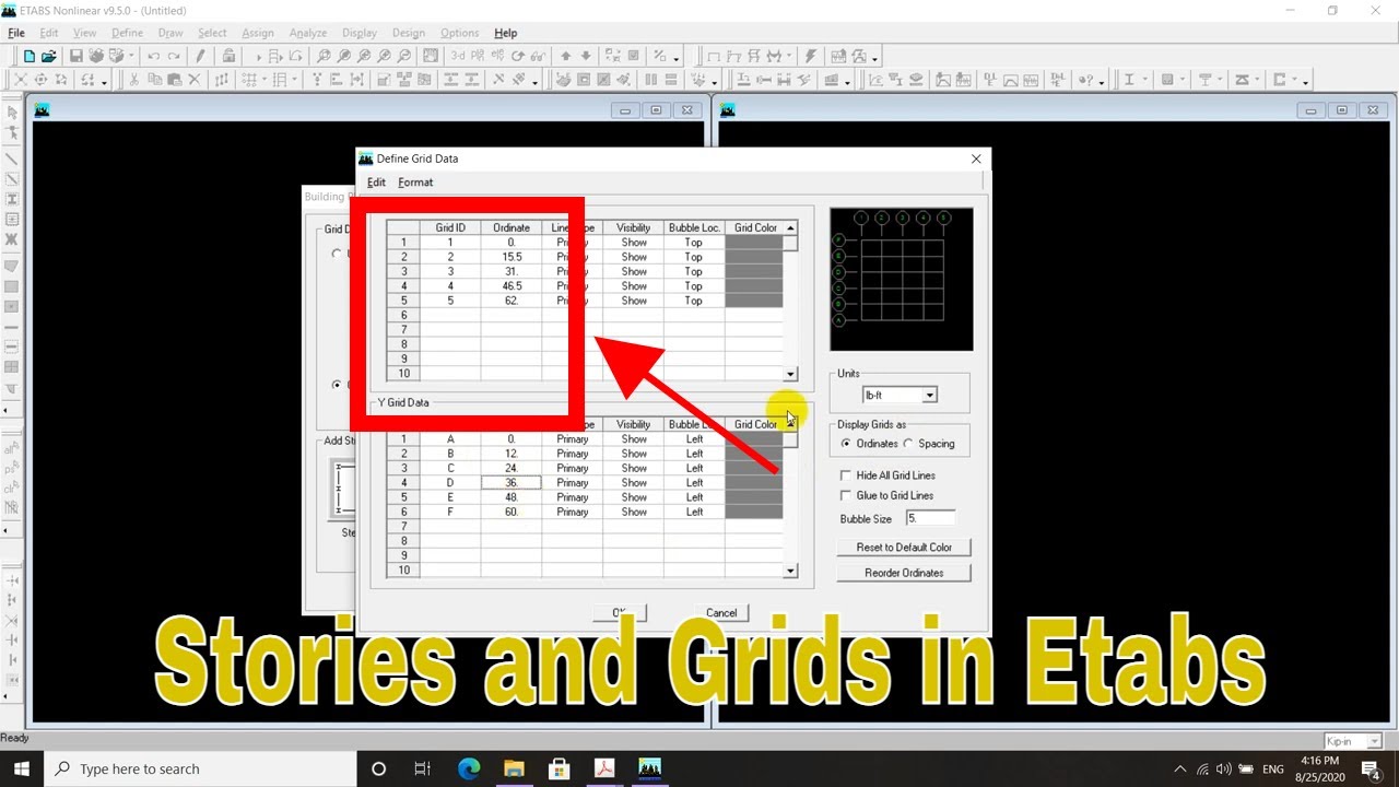 Grid System And Storey Data In Etabs Youtube