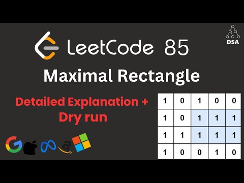 Maximal Rectangle Leetcode 85 Optimal Stack Histogram Approach