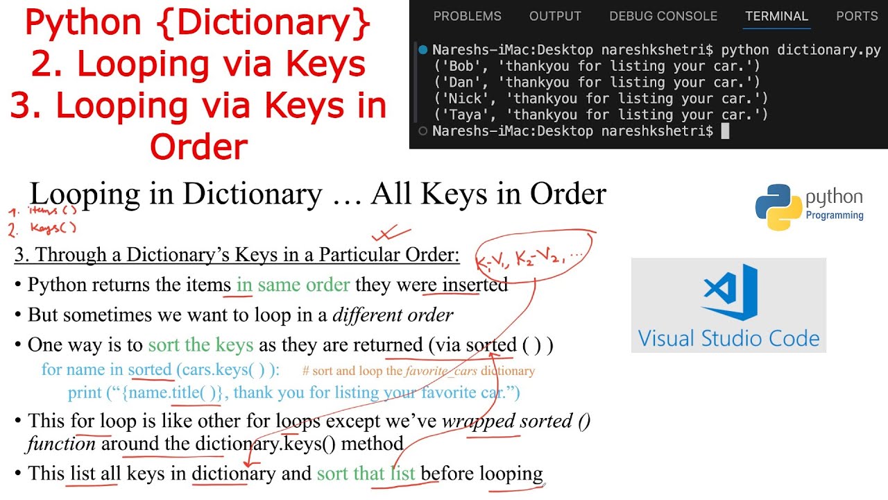 Python Dictionary Looping Through Keys Youtube