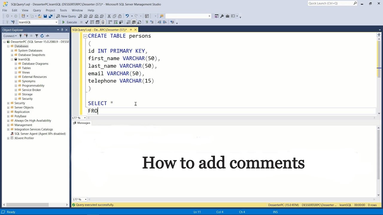 How To Add A Comments In Sql Youtube