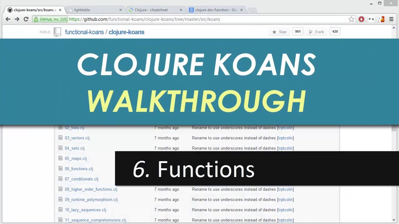 Learn Clojure 6 Functions Clojure Koans Walkthrough In Light Table