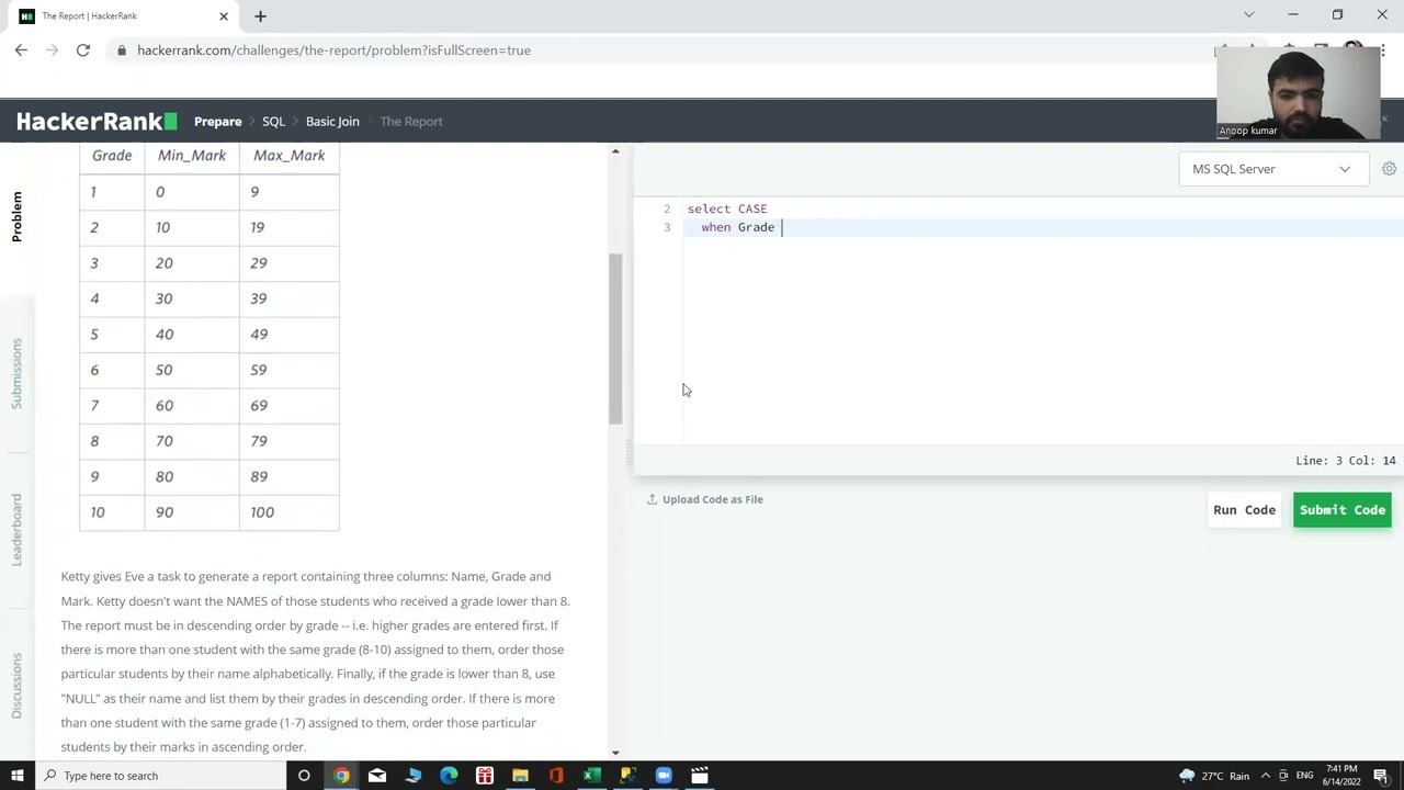The Report Sql Hackerrank Query Solution Sql Hackerrank Solutions