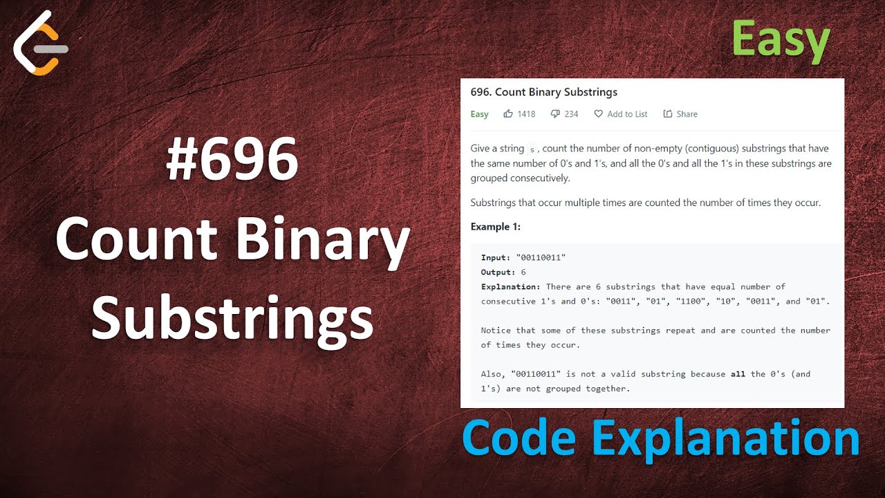 Count Binary Substrings Live Coding With Explanation Leetcode 696