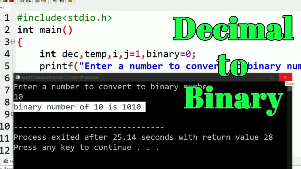 Decimal To Binary Conversion C Programming Youtube