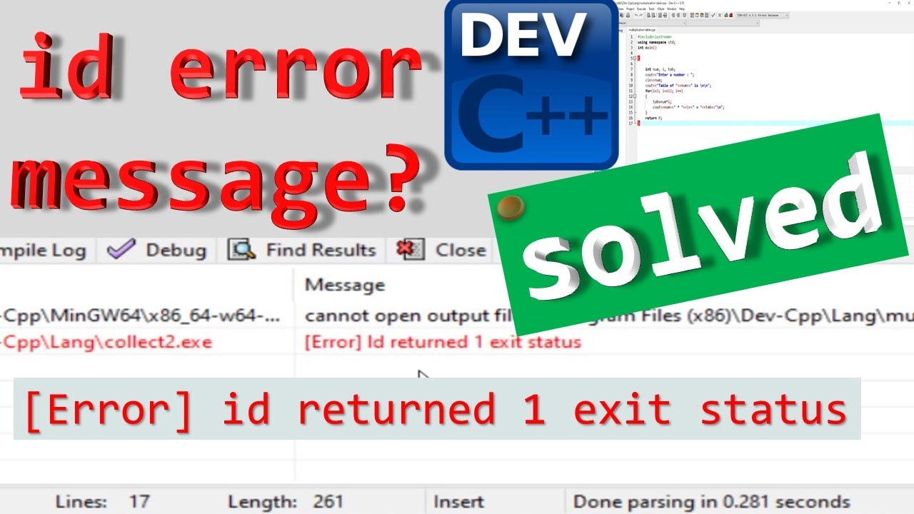 Solved Error Id Returned 1 Exit Status On Dev C Youtube
