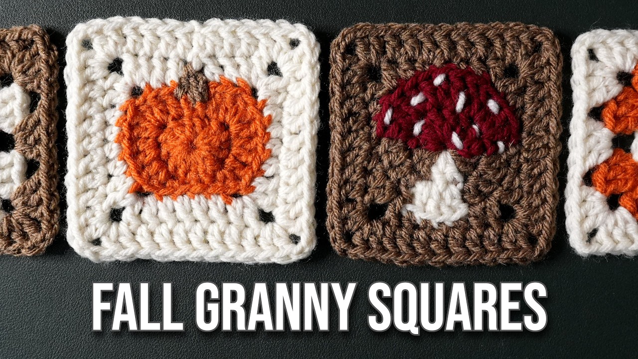 Crochet Fall Granny Squares Tutorial Pumpkin Granny Square Mushroom