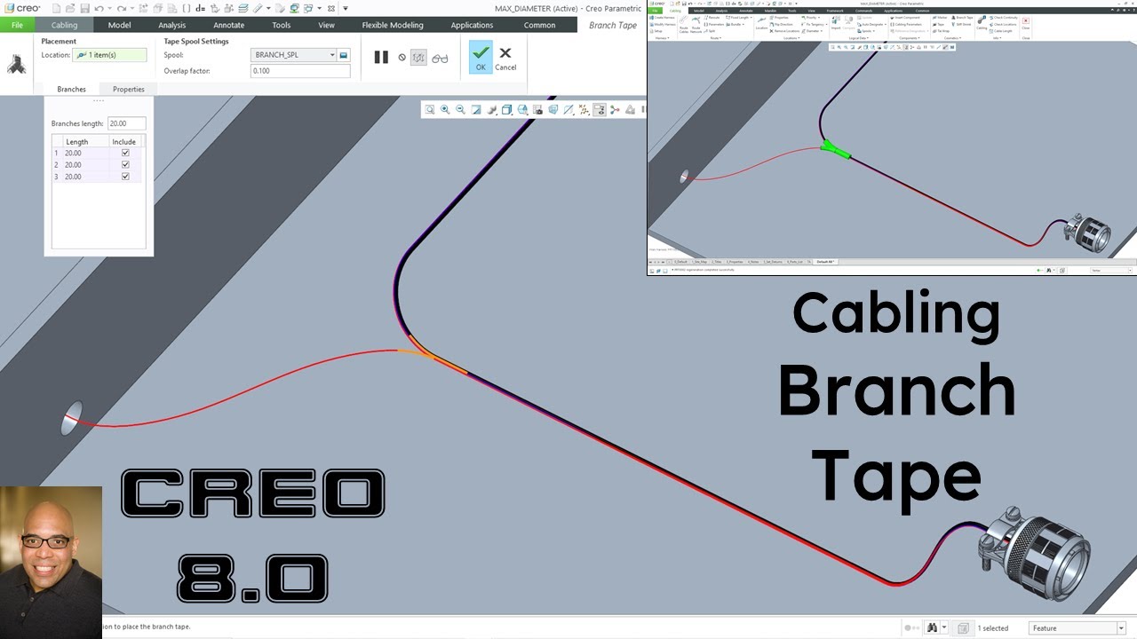 Creo Parametric Cabling Branch Tape Cosmetic Feature Youtube