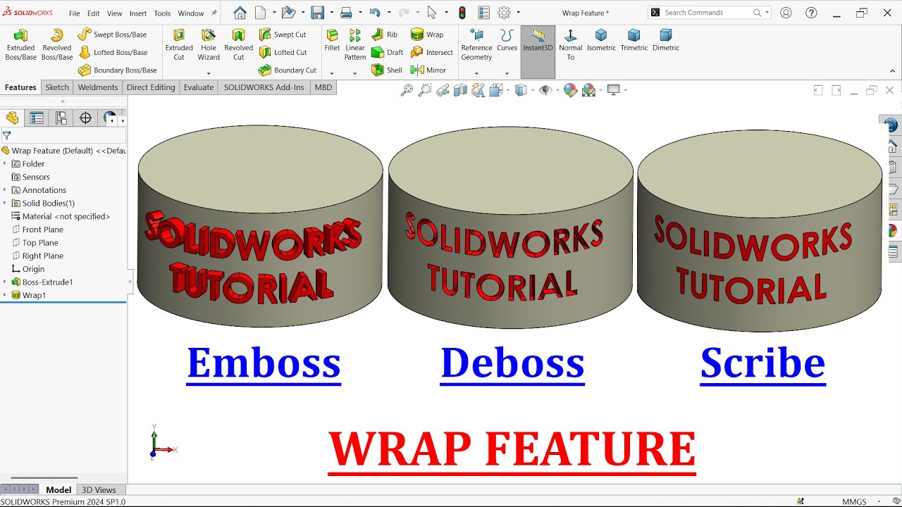 Wrap Feature Emboss Deboss Scribe In Solidworks Youtube