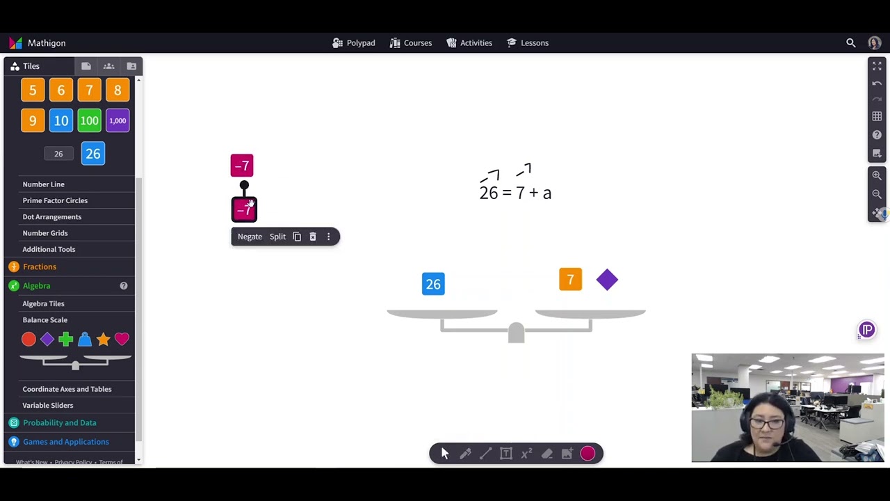 Using Polypad Balance Scale To Solve Addition And Subtraction Equations