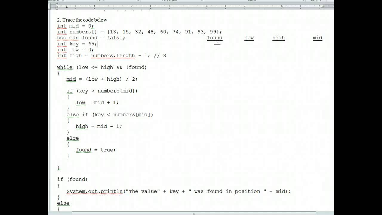 Ap Java Binary Searching Worksheet 1 Youtube