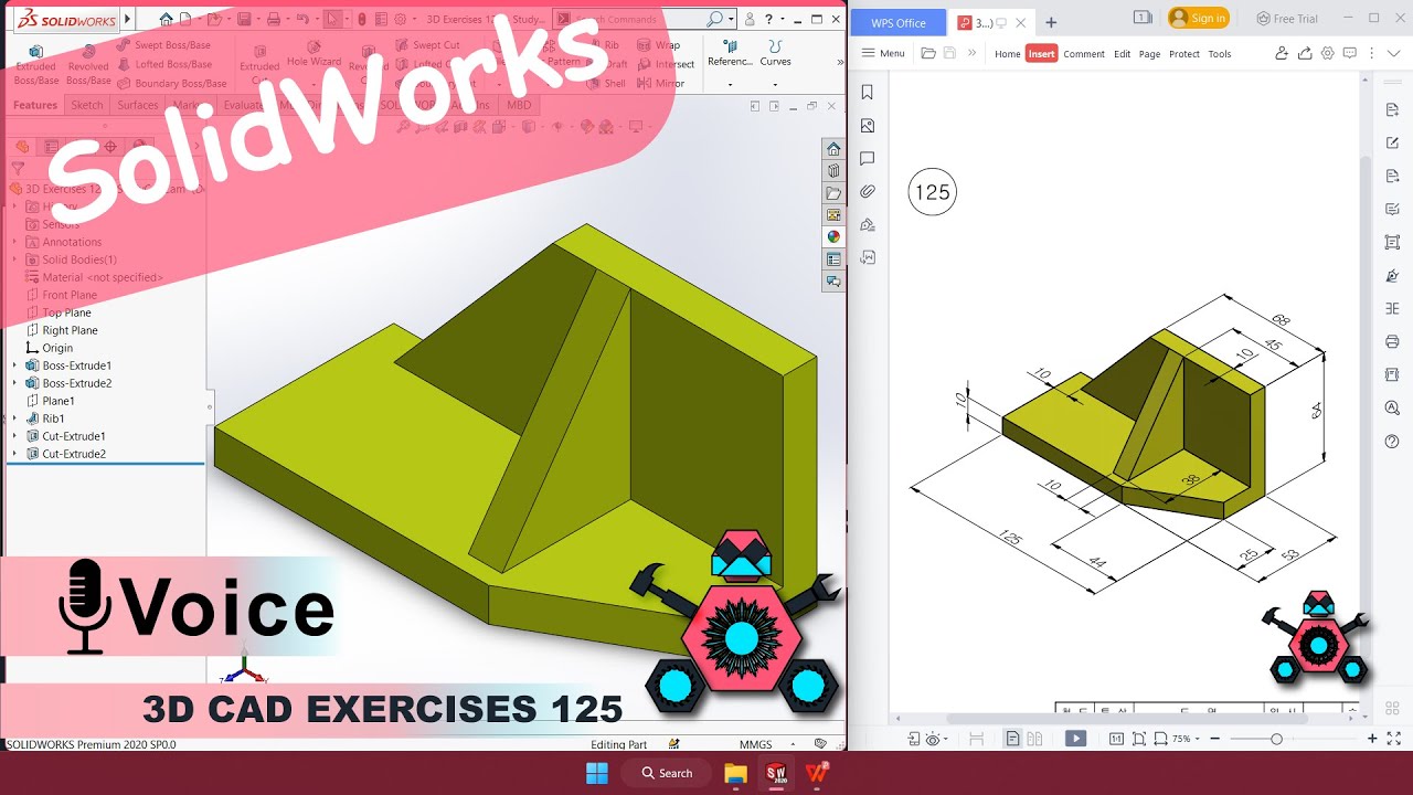 Solidworks 3d Cad Exercises 125 Studycadcam Solution Tutorial