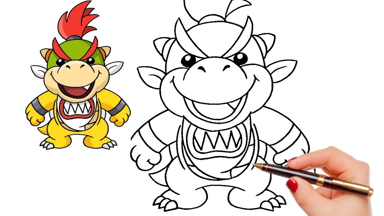 How To Draw Bowser Junior Super Mario Outline Art Master
