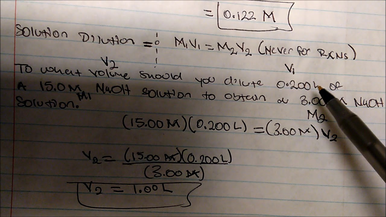 Dilution Problems Worksheet M1v1 M2v2 Answer Key Prntbl