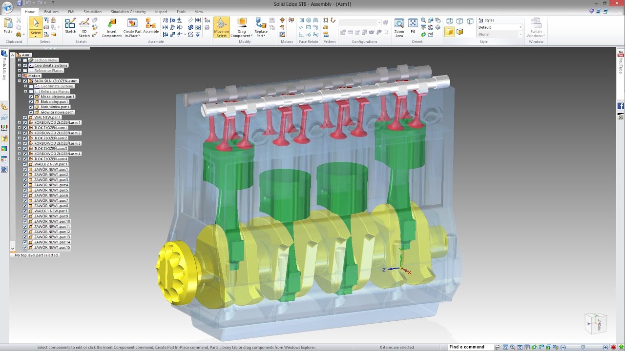 Solid Edge St8 Assembly Engine Simulation Youtube