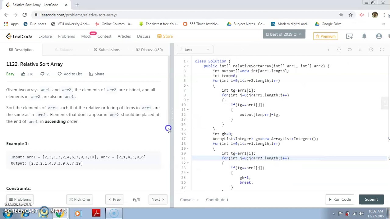 Relative Sort Array Leetcode Java Youtube