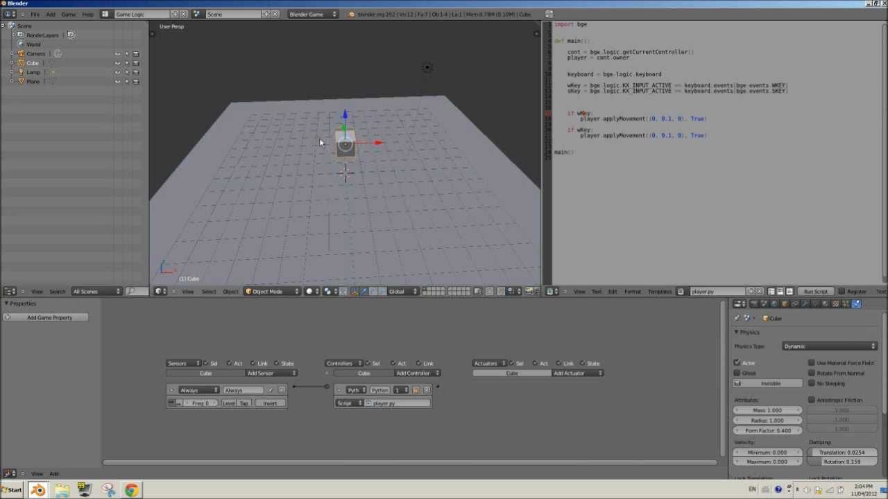 Hd Blender 2 6 Game Engine Python Scripting Tutorial Basic Movement