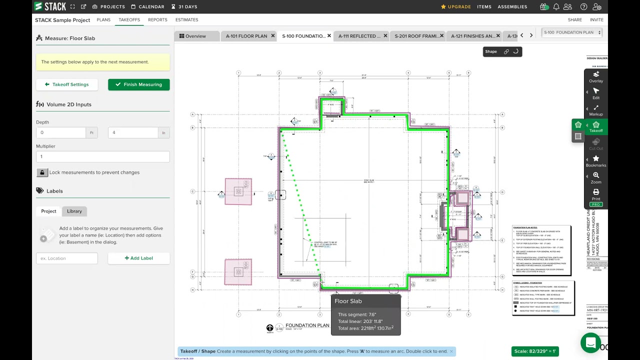 Performing Takeoff In Stack Software Youtube
