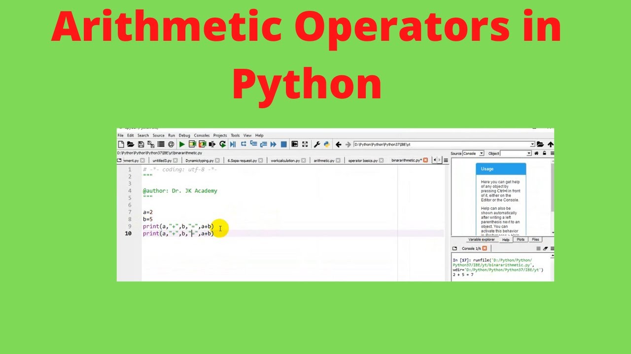 Arithmetic Operators In Python Python Arithmetic Operators Youtube