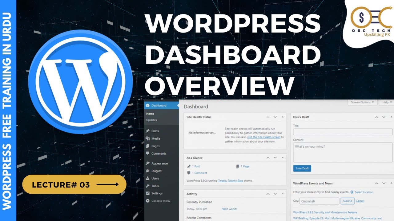 Wordpress Dashboard Overview Wordpress For Beginners Lec 03 Youtube