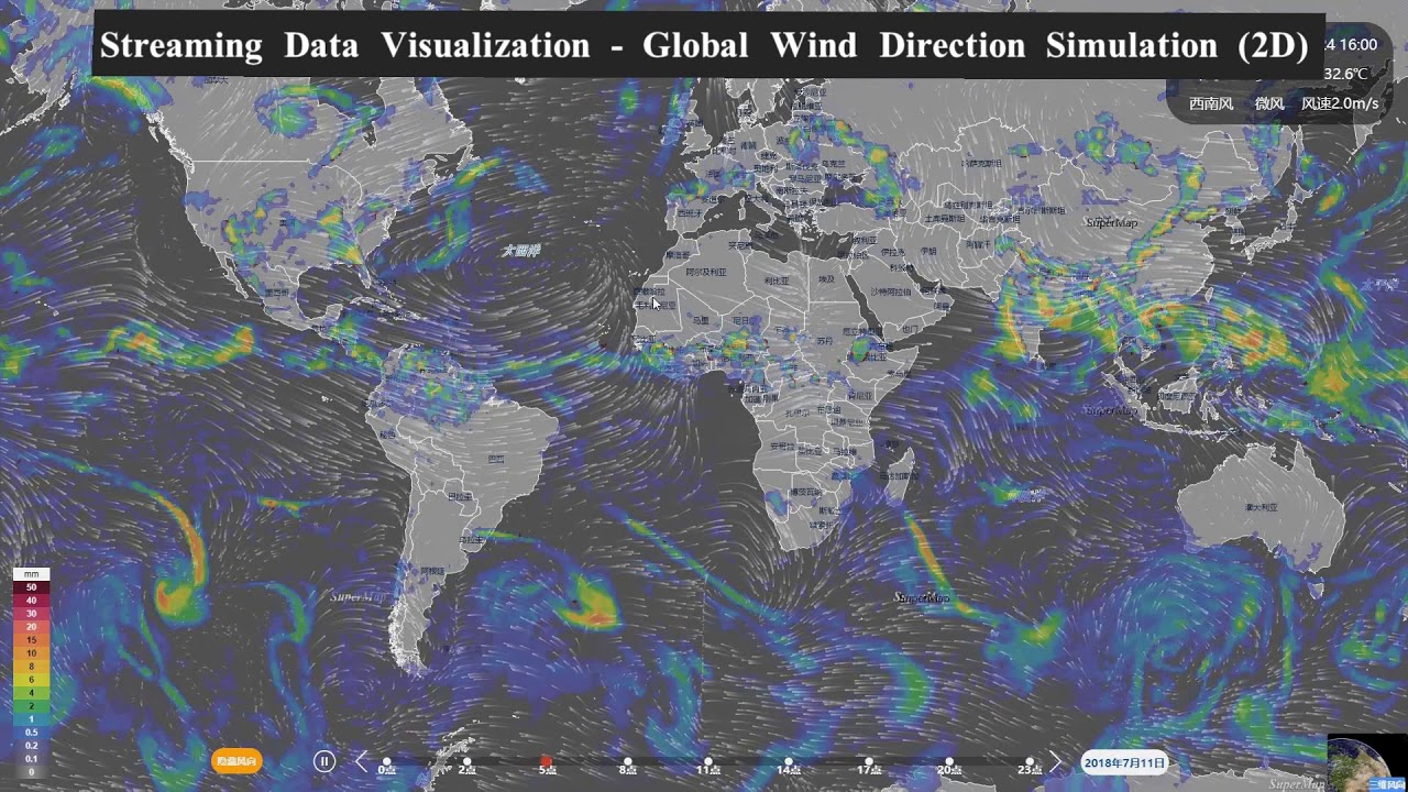 Steaming Data Visualization Global Wind Direction Simulation 2d