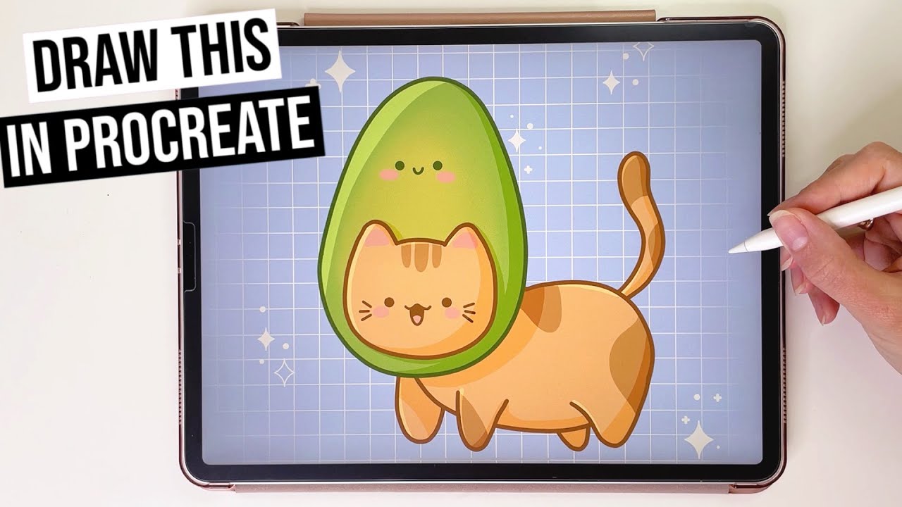 Procreate Drawing For Beginners Cute Cat And Avocado Easy Step By