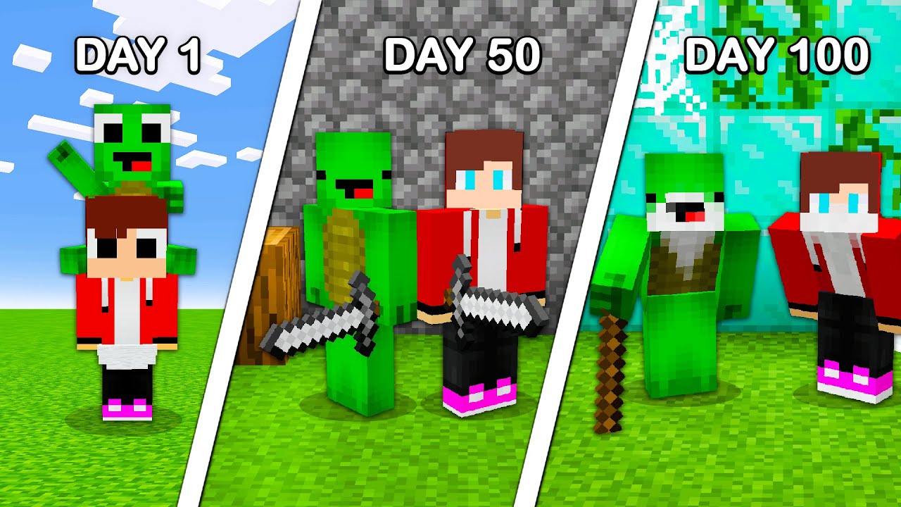 Jj Mikey Survived 100 Days In Minecraft Challenge Maizen Mizen