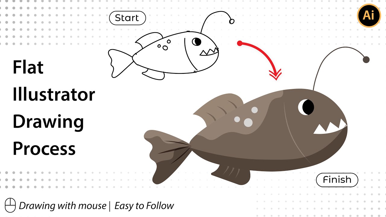 Drawing Process Fish Flat Illustration Adobe Illustrator Tutorials
