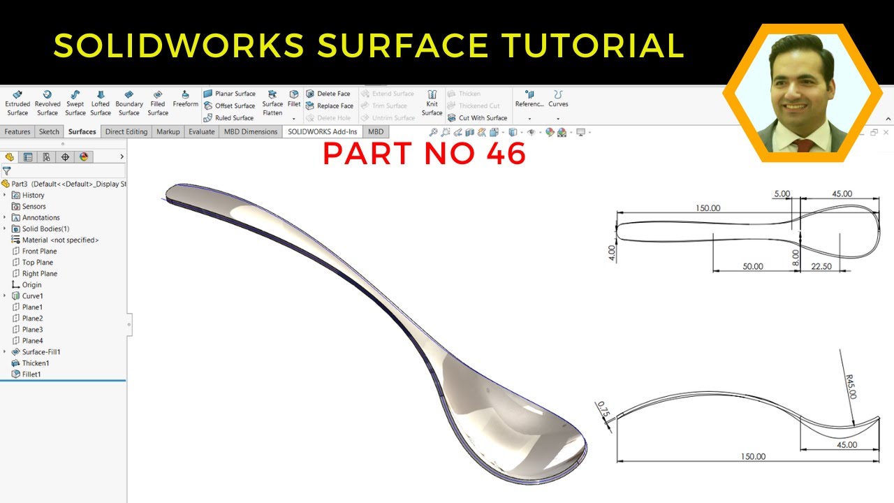 Solidworks Surface Modeling Tutorial Designing A Spoon With Project