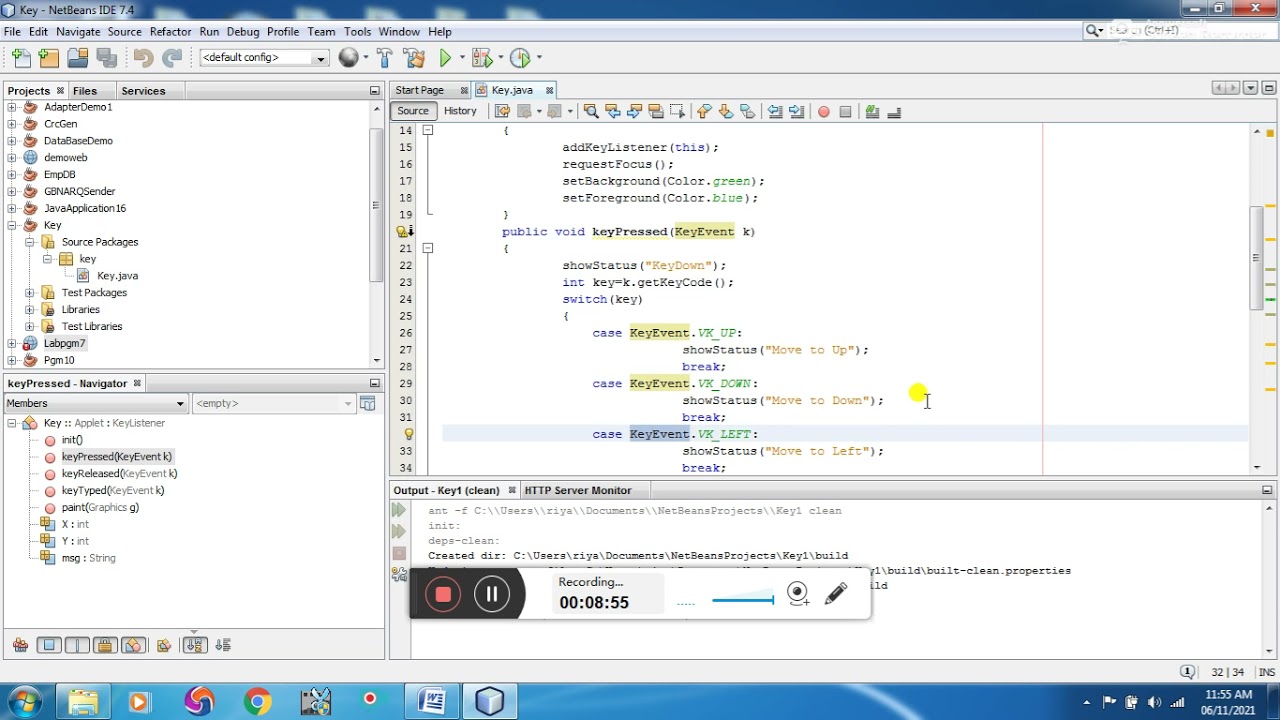 Java Program To Make Use Of Keyboard Events Youtube