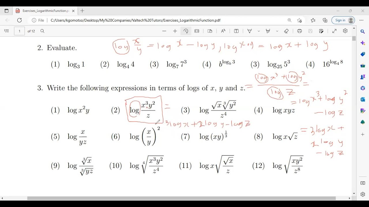 Logarithmic Function Questions And Answers Youtube