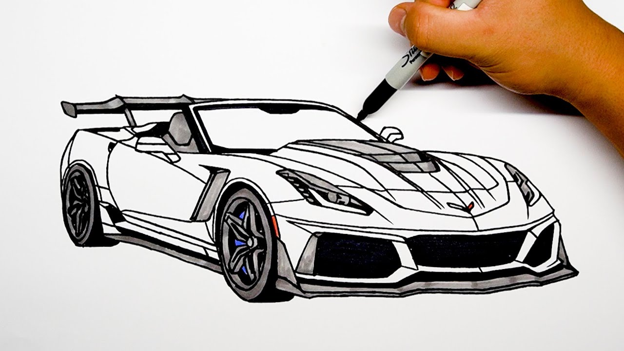 How To Draw A Car Chevrolet Corvette Zr1 Step By Step 1 Youtube