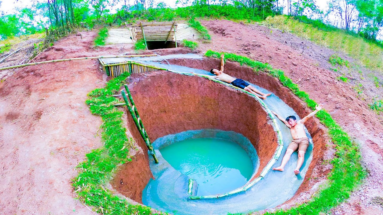100 Days Build Underground House With Water Slide Into The Underground
