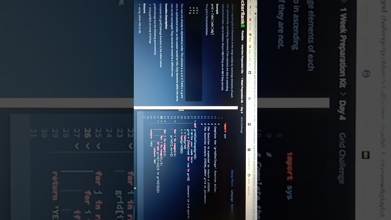 Hackerrank Grid Challenge Solution Python Youtube