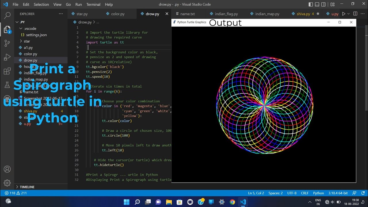 Print A Spirograph Using Turtle In Python Youtube