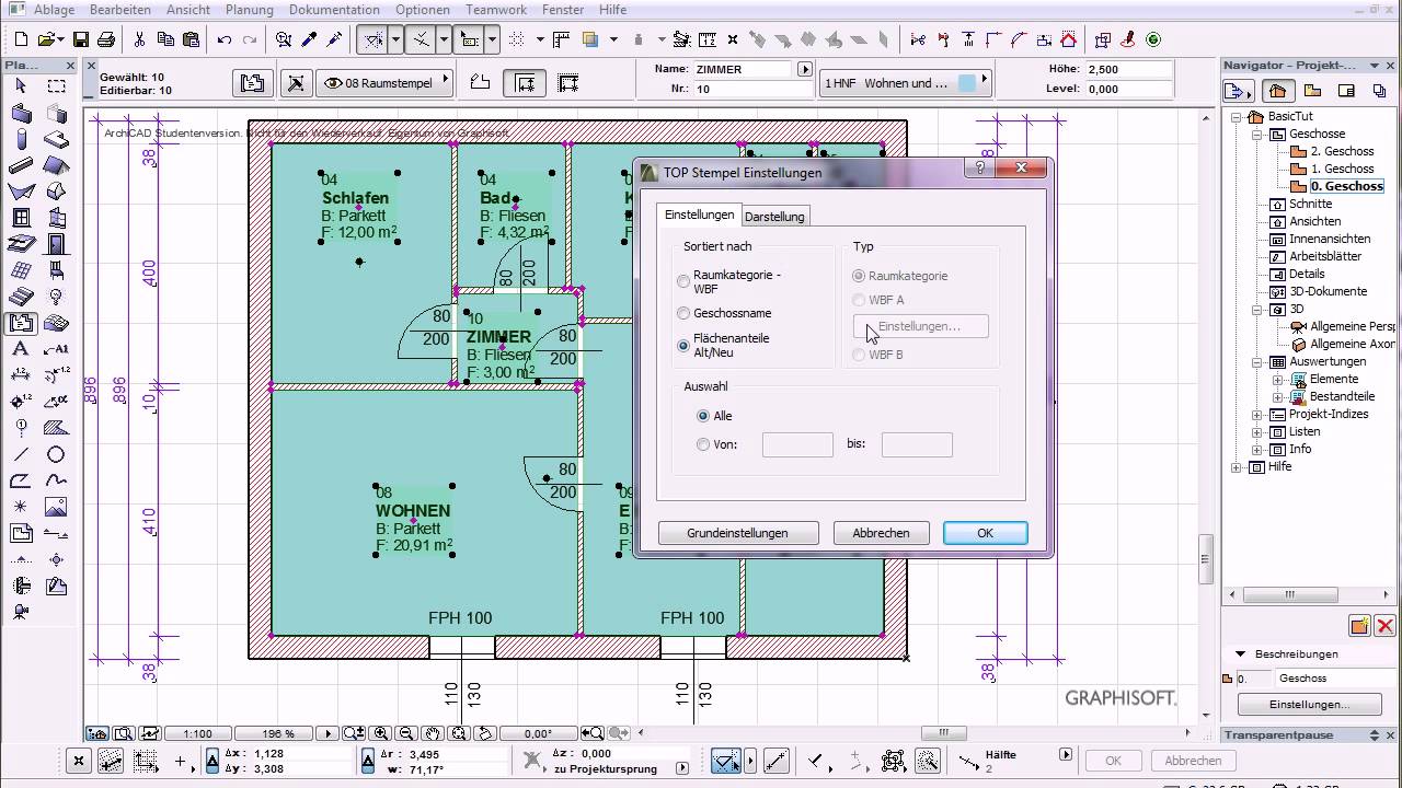 Archicad 16 Basics 7 Tut Raumstempel Bodenaufbau Schnitt Decke