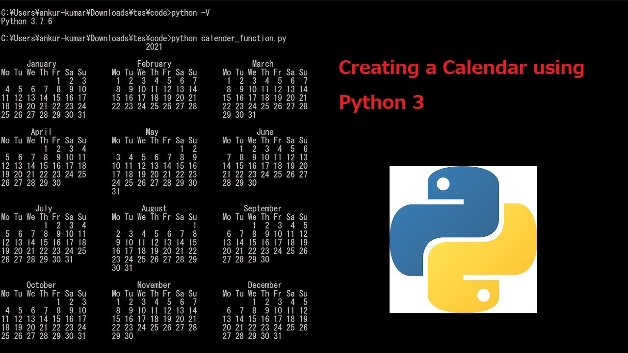 Creating A Calendar Using Python 3 Youtube