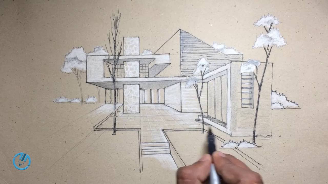 One Point Perspective Architectural Drawing