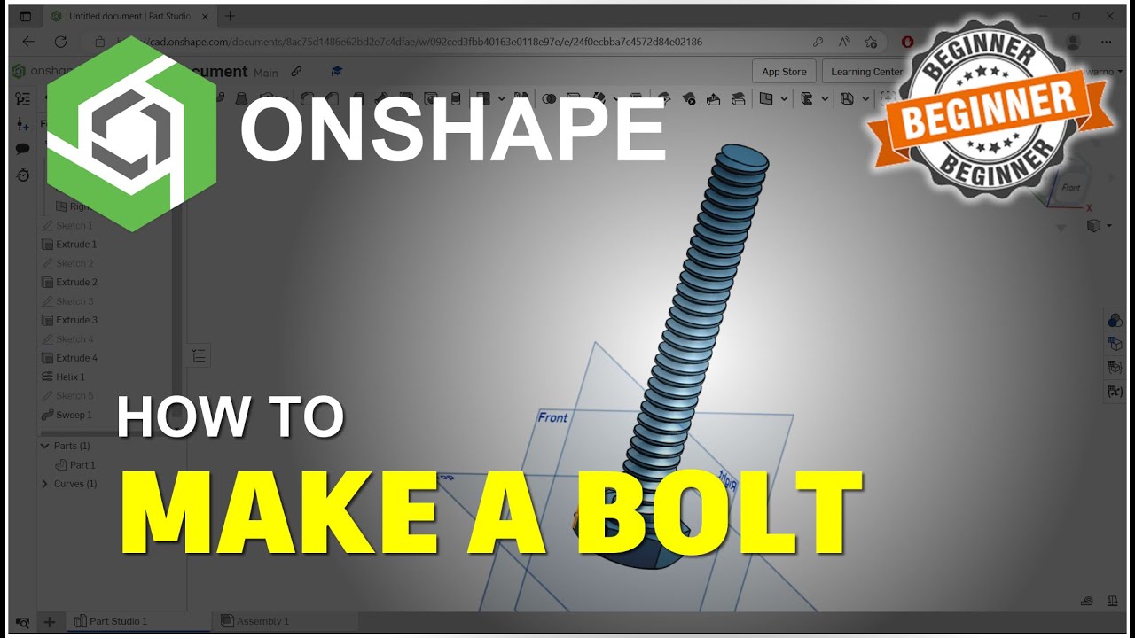 Onshape How To Make A Bolt Tutorial Youtube