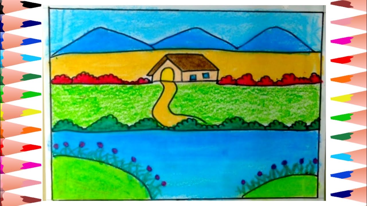 How To Draw A Landscape Scenery Easy Scenery Drawing Youtube