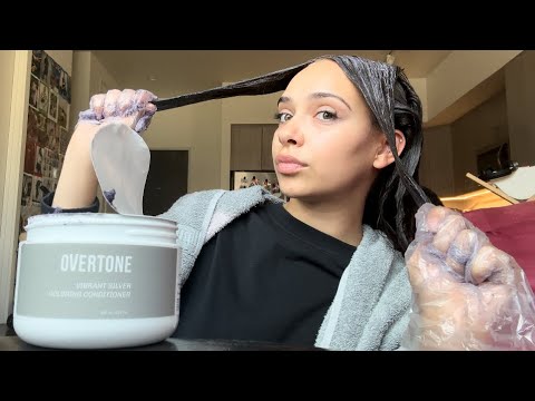 Trying Overtone Vibrant Silver Hair Dye On My Brown Hair Youtube