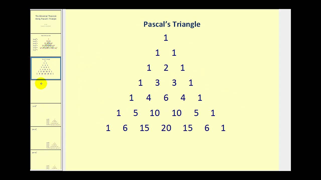 Binomial Expansion Using Pascals Triangle